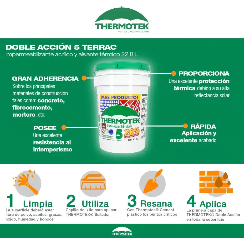 IMPERMEABILIZANTE THERMOTEK DOBLE ACCIÓN TERRACOTA 5 AÑOS 22.8 L ...